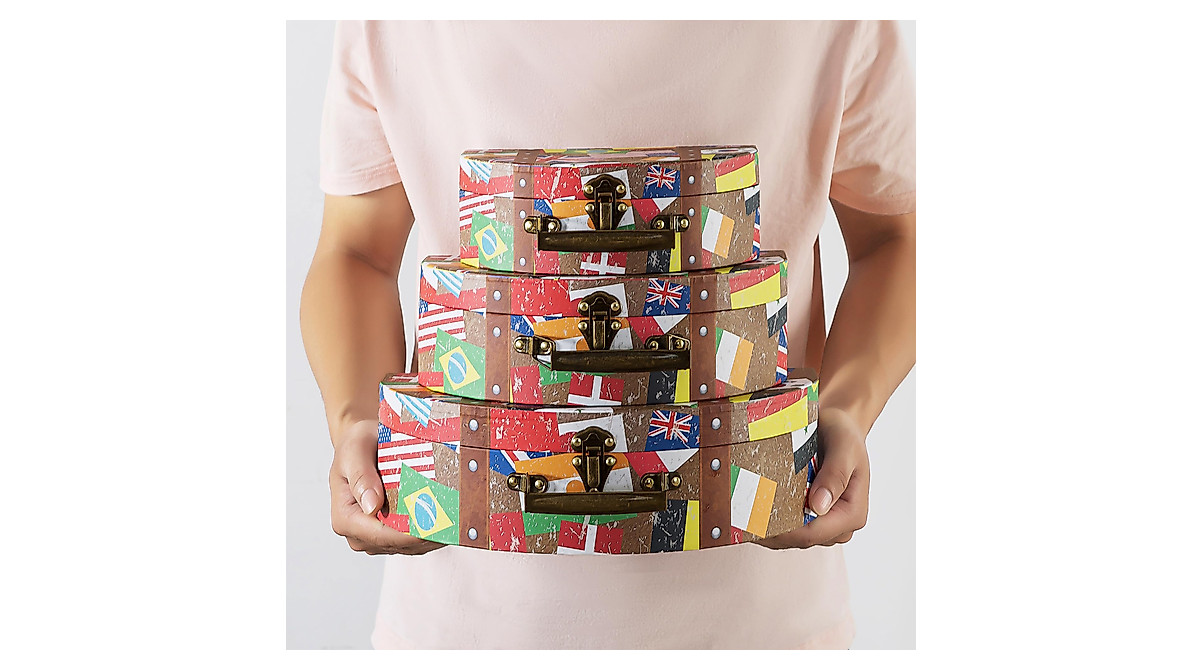 Travel Themed Decorative Storage Boxes Set of 3 | Global Travel Style