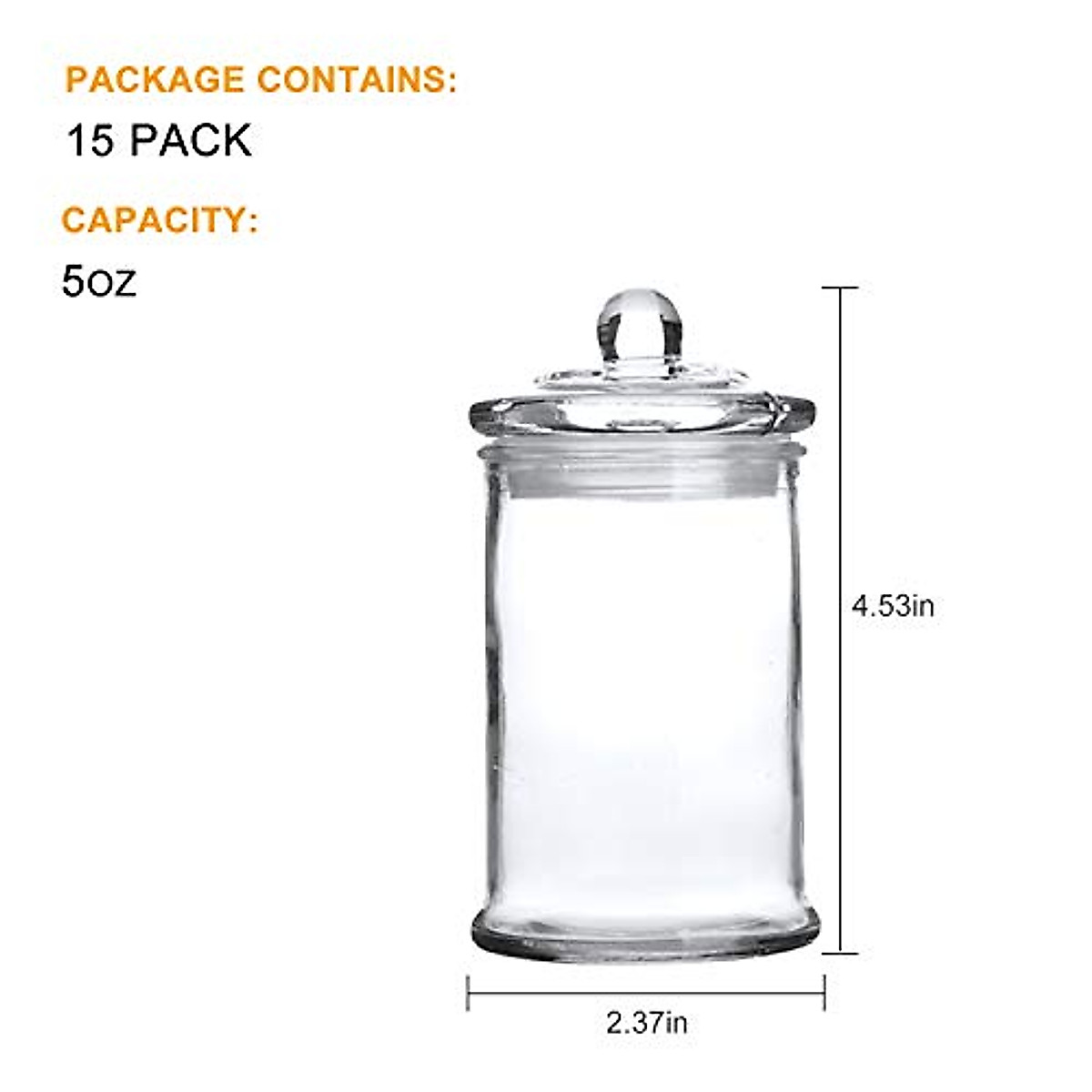 Maredash Glass Apothecary Jars, 5 oz Bathroom Storage Organizer with lids - Mini Glass canisters Jar Cotton Ball Holder Set of 15