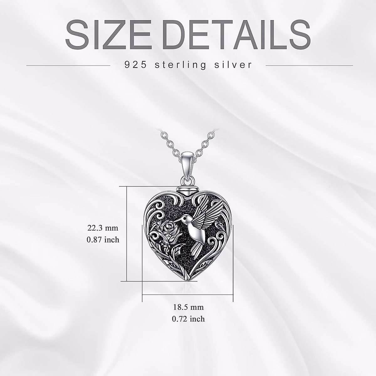 TOUPOP Hummingbird Urn Necklace for Ashes Sterling Silver Heart Cremation Jewelry for Ashes Memorial Keepsake Pendant Keepsake Jewelry Gifts for Women