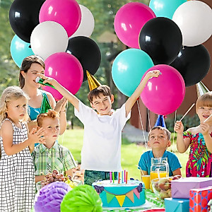 Hot Pink Black Teal Blue White Balloon garland arch, 122PCS Turquoise Blue Balloons Rose Red Balloons for Birthday Wedding Engagement Anniversary Bridal Shower Grown Up Party Decorations