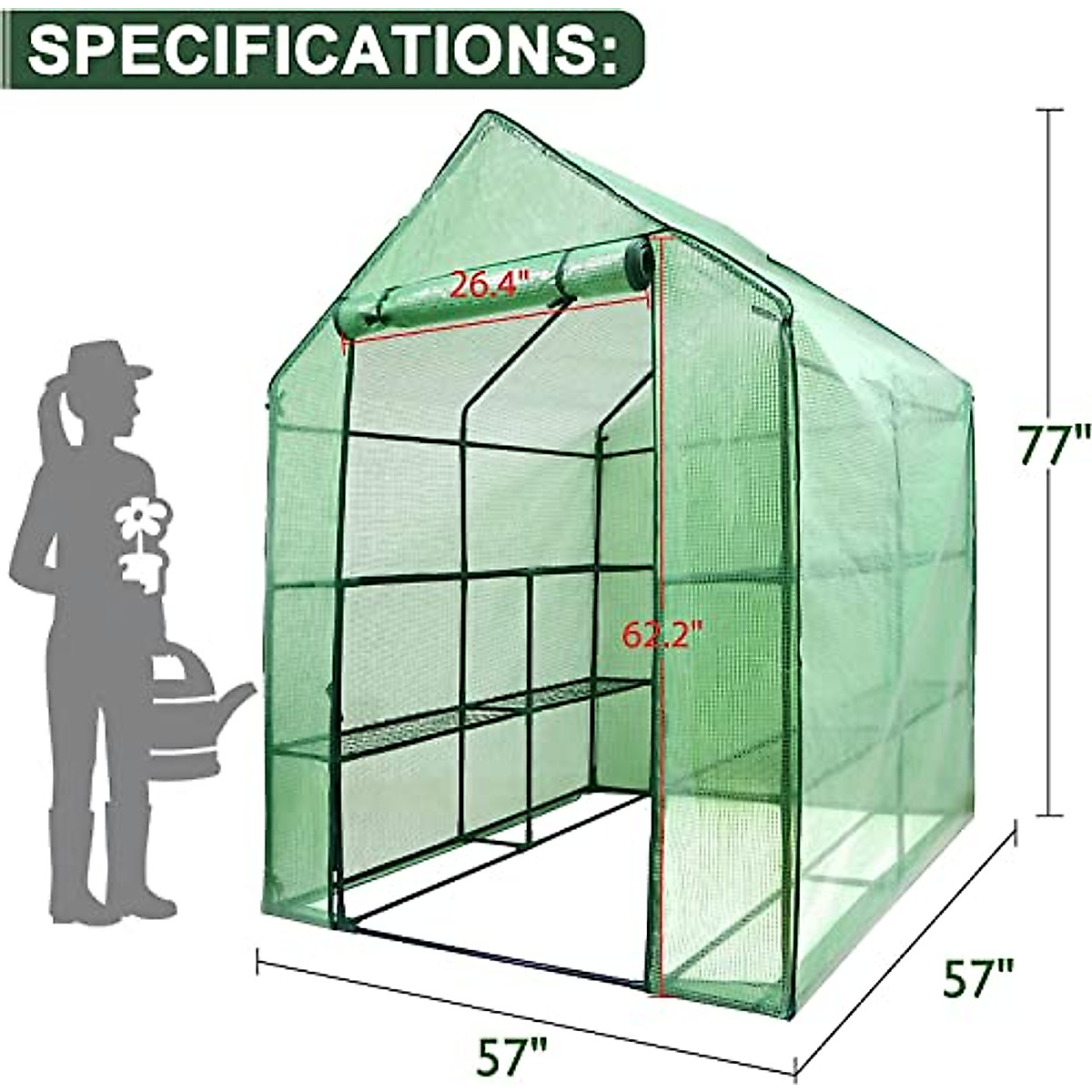 BBBuy 2-Tier Mini Greenhouse 8 Shelves Garden Plant Flower House Grow Tent Indoor Outdoor with PE Cover and Roll-Up Zipper Door Greenhouse, Grow Plant Herbs Flowers Warm House