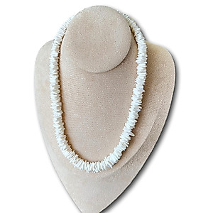 Native Treasure 18" inch Mens and Womens Tropical Jewelry Polished White Rose Clam Chips Ark Shell Summer Beach Surfer Necklace From the Philippines