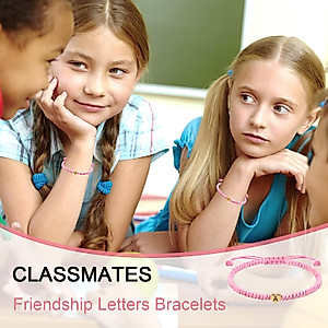 Pink Weave Rope Letter Bracelet for Women, Initial Bracelet Heart Charm 26 Letters A-Z Alphabet Handmade Adjustable Jewelry for Couple Teenage Girls Sister Valentines Day Mother's Day (Pink-C)