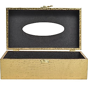 Modern Elegant Wood Tissue Box Cover Rectangular, Gold Glitter Leather Tissue Box Holder for Napkin Facial Paper, Leather Tissue Box Cover for Bathroom Bedroom Vanity Countertop
