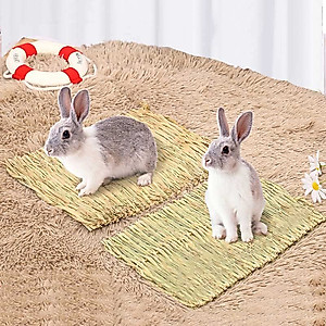 Rabbit Grass Mat, Bunny Natural Straw Woven Bed, Small Animal Cages Hay Nest Sleeping, Chewing, Nesting and Toys for Guinea Pig Hamster and Rat Bed Mat