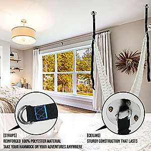 Tranquillo 550lb Capacity Portable Double Hammock Durable Woven Hammock with Versatile Hammock Hanging Kit Strap & Ceiling Mount, Inhouse Patio, White