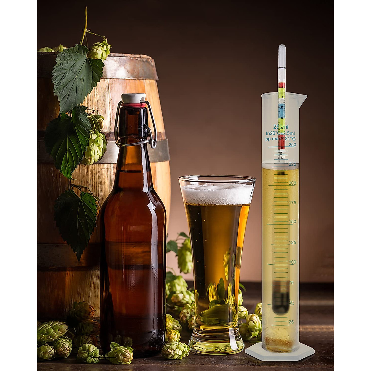Hydrometer Test Kit, Triple Scale Alcohol Tester Hydrometer for Wine, Beer, Kombucha & Mead, Wine Making Kit, (ABV Tester, Brix, Specific Gravity Hydrometer) + Hydrometer Test Jar for Home Brewing Kit