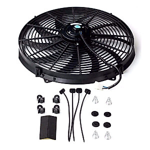 BLACKHORSE-RACING 16" 16 inch Electric Radiator Fan High 3000 + CFM Thermostat Wiring Switch Relay Kit Black