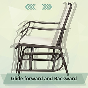 Outsunny 3 Piece Outdoor Glider Chair with Coffee Table Bistro Set, 2 Patio Rocking Swing Chairs with Breathable Sling Fabric, Glass Tabletop, for Backyard, Garden and Porch, Cream White