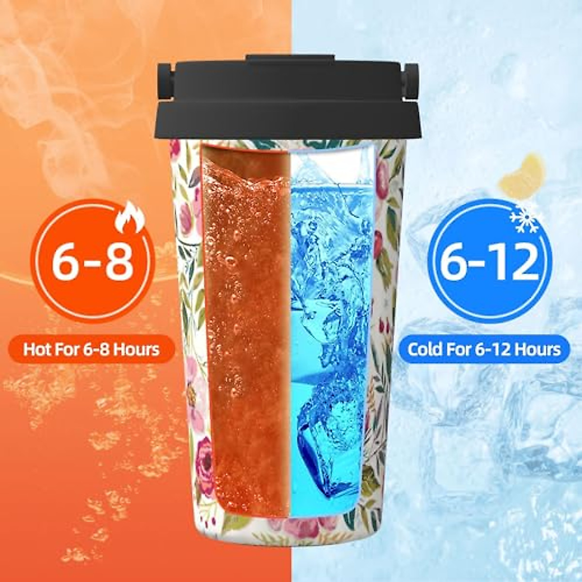 WANGXUEE flower leaf Print 500ml Stainless Steel Travel Tumbler Double Wall Vacuum Insulated Coffee Mug