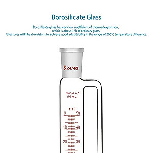 stonylab Pressure Equalizing Graduated Addition Funnel, Borosilicate Glass Dropping Funnel 24/40 Joint 50 ml with PTFE Stopcock for Laboratory (50 ml)