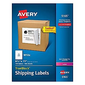 Shipping Address Labels, Laser Printers, 100 Labels, Full Sheet Labels, Permanent Adhesive, TrueBlock, White - 1