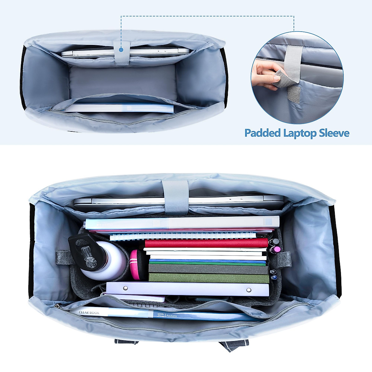 Damero Teacher Tote with Felt Insert Bag, Large Work Bag with 15.6 inch Laptop Compartment, Teacher Utility Tote for Office, Business, Travel, Gray