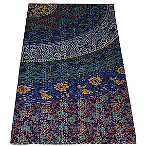 SHIRANYA Indian Handmade Queen Cotton Kantha Quilt Throw Blanket Bedspread Floral Print 80x90 Approx