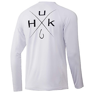 Huk Men's Pursuit Long Sleeve Sun Protecting Fishing Shirt, X Mark-White, XX-Large