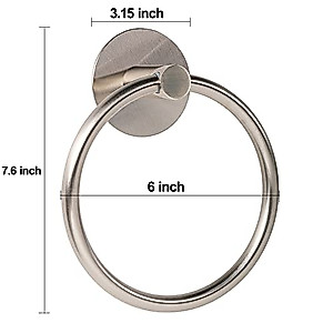 No Drilling Self Adhesive Towel Holder, Stainless Steel Towel Ring, Bathroom and Kitchen Towel Rack (Brush Nickel)