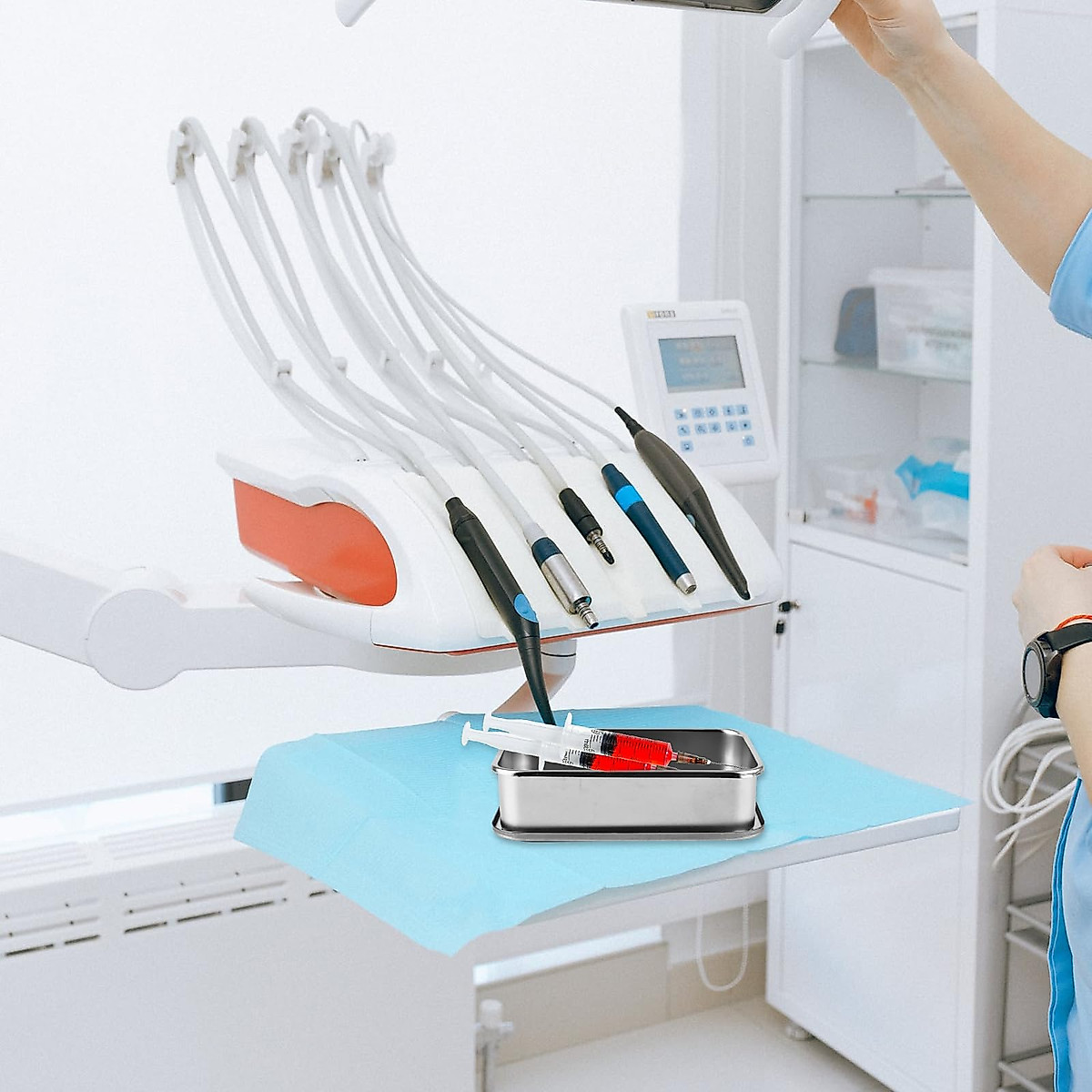 Baluue Stainless Steel Instruments Trays with Lid, Plate Trays Boxs, Sterilized Metal Box Organizer for Lab Instrument Container Supplies Silver 8 Inch