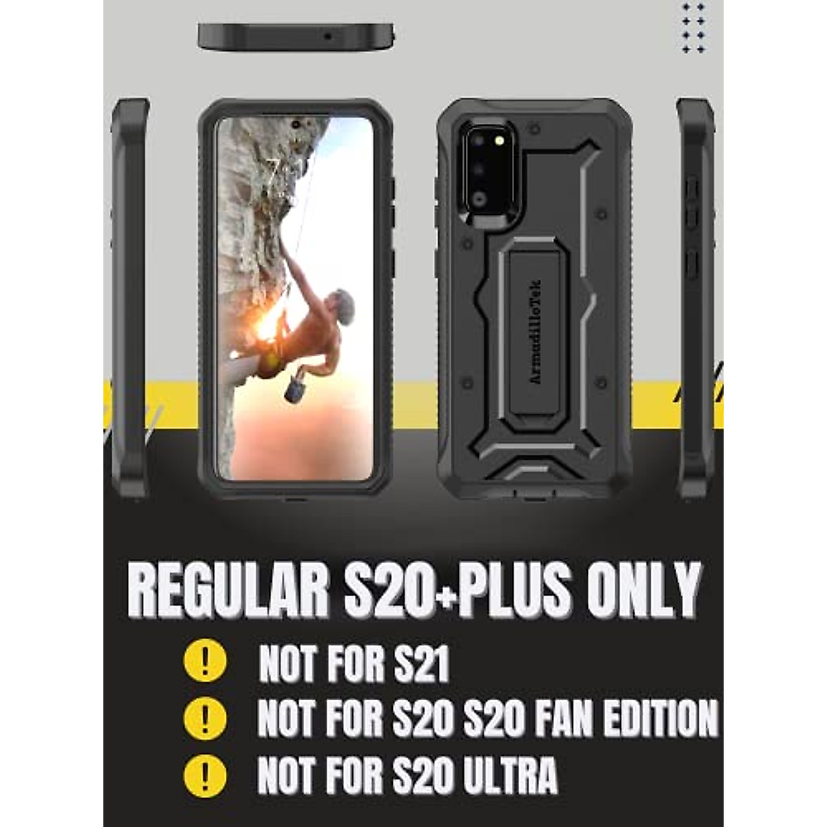 ArmadilloTek Vanguard Case Designed for Samsung Galaxy S20+Plus (2020 Release) Military Grade Full-Body Rugged with Built-in Kickstand - Black