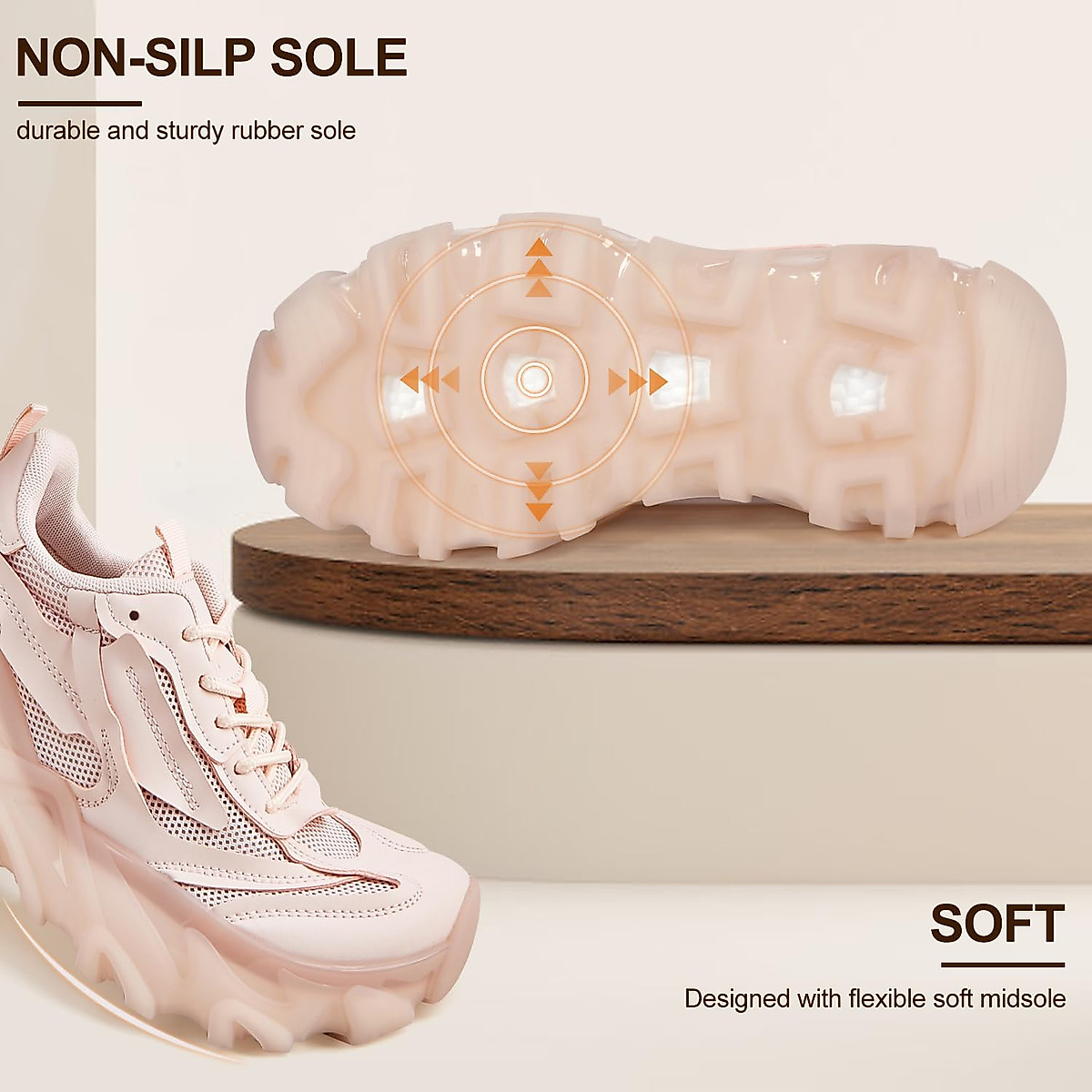 LUCKY STEP Women‘s Chunky Fashion Sneakers Platform Dad Cusual Classic Mesh Walking Shoes Comfortable Lace up Travel Sneakers(Pink,9B(M) US)