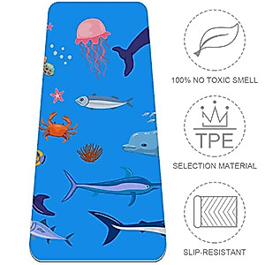 Yoga Mat, Yoga Mats for Home Workout, Workout Mat, Exercise Mats, Pilates Mat, sea animal whale dolphin blue pattern