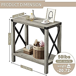 IDEALHOUSE Narrow End Table for Small Spaces, Rectangular Farmhouse Nightstand Sofa Side Table for Living Room, Bedroom, Lounge(Grey)