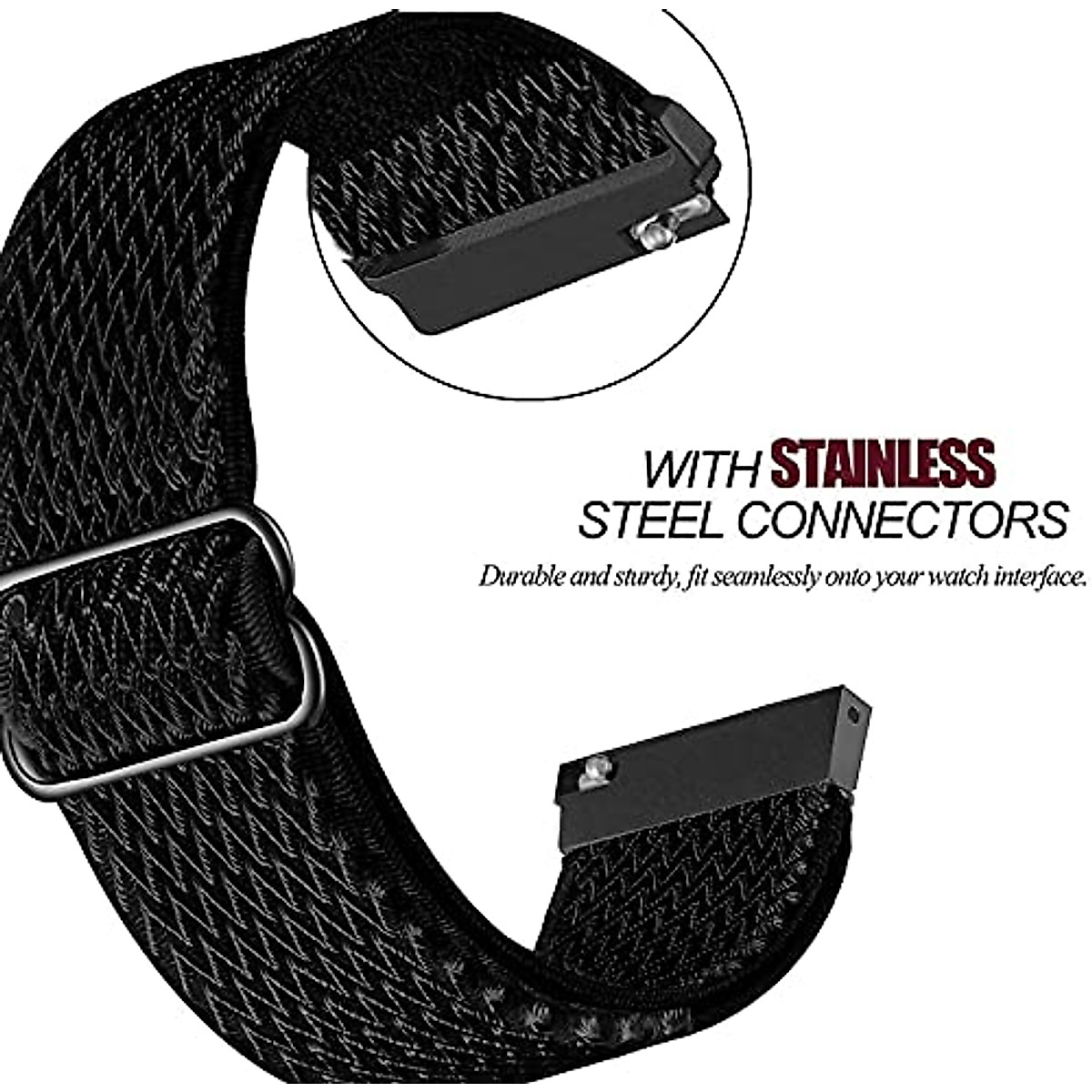 Olytop Elastic Bands for Galaxy Watch 4/5 Band 44mm 40mm/Galaxy Watch 4 Classic Bands 46mm 42mm Women Men, 20mm Stretch Wristband Strap for Samsung Galaxy Active 2 40mm 44mm/Watch3 41mm (Wave Black)