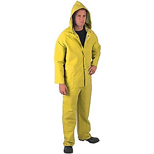 MCR Safety 2403XL Classic Plus PVC/Polyester 3-Piece Corduroy Collar Rain Suit with Detachable Hood and Bibpant, Yellow, X-Large