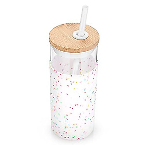 tronco 20 oz Glass Tumbler Glass Water Bottle Straw Silicone Protective Sleeve Bamboo Lid - BPA Free (Colored spots /1pack)