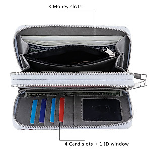 Women's Double Zipper Wallet Large with Removable Wristlet Clutch Cellphone Bag with Wristlet and ID Window(Blue morning glory)