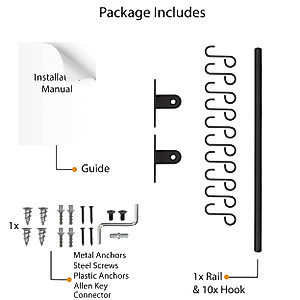 Wallniture Lyon Kitchen Rail with 10 Utensil Holder S Hooks for Hanging Kitchen Utensils Set and Cookware, 17" Frosty Black