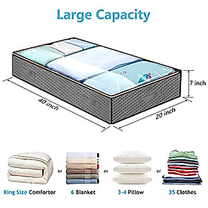 adikaka Underbed Storage Containers Bags 3-Pack, Foldable Large Fabric Container with Clear Window and Reinforced Handles for Clothes and Blankets - 40 x 20 x 7 Inches, Gray