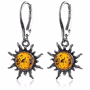Ian and Valeri Co. Amber Sterling Silver Flaming Sun Leverback Earrings