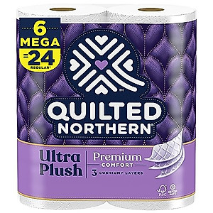 Quilted Northern Ultra Plush Toilet Paper, 6 Mega Rolls = 24 Regular Rolls