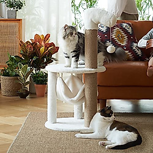 FUKUMARU Cat Scratching Post, 31.5 Inch Cat Tree with Hammock, Unique and Cute Small Horse Cat Tower with Perch for Indoor Cats