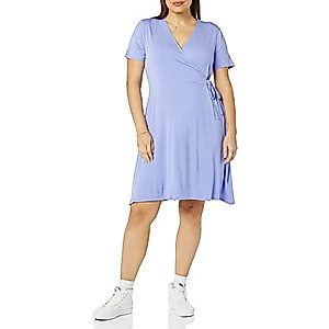 Amazon Essentials Women's Cap-Sleeve Faux-Wrap Dress, Soft Violet, Large
