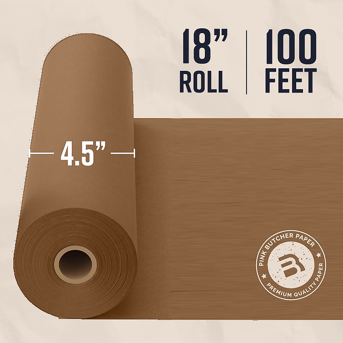Brown Kraft Butcher Paper Roll - 18 Inch x 100 Feet - USA Made - Food-Grade Paper for Wrapping and Smoking Meat, BBQ, Grilling, Perfect Brisket Crust - Durable, Unbleached, Uncoated & Unwaxed