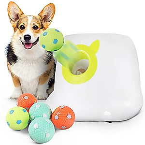 THE THOUGHTS OF FUN CO. Automatic Dog Ball Launcher/Thrower- Dog Fetch Machine for Small to Medium Sized Dogs, Great Exercise for Dogs with 6 Latex Balls, Dual Power Supply