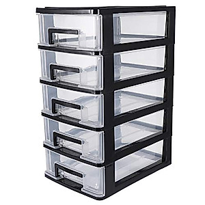 PATKAW Plastic Storage Bins Five-layer Organizer Drawers 1PC 31.4x21.1x15.2cm Drawer Type Storage Cabinet Plastic Storage Drawers 5 Drawer Plastic Storage~Black Plastic Drawers