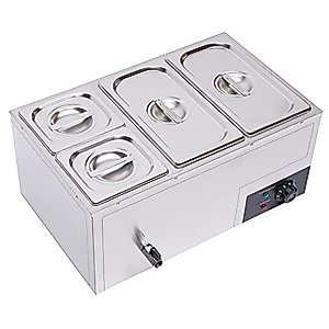 Electric Commercial Food Soup Warmer 4 Pans Canteen Buffet Steam Heater Stainless Steel with Temperature Control, Buffet Food Warmer for Catering and Restaurants Use