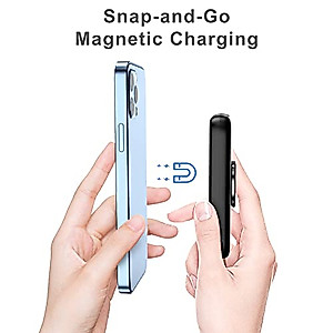 LEEHOU Wireless Portable Charger, 5000mAh Magnetic Power Bank,18W Fast Charging with USB C Cable&Finger Ring Holder Phone Battery Pack for iPhone 14Pro Max/Pro/13/12, AirPods(Black)