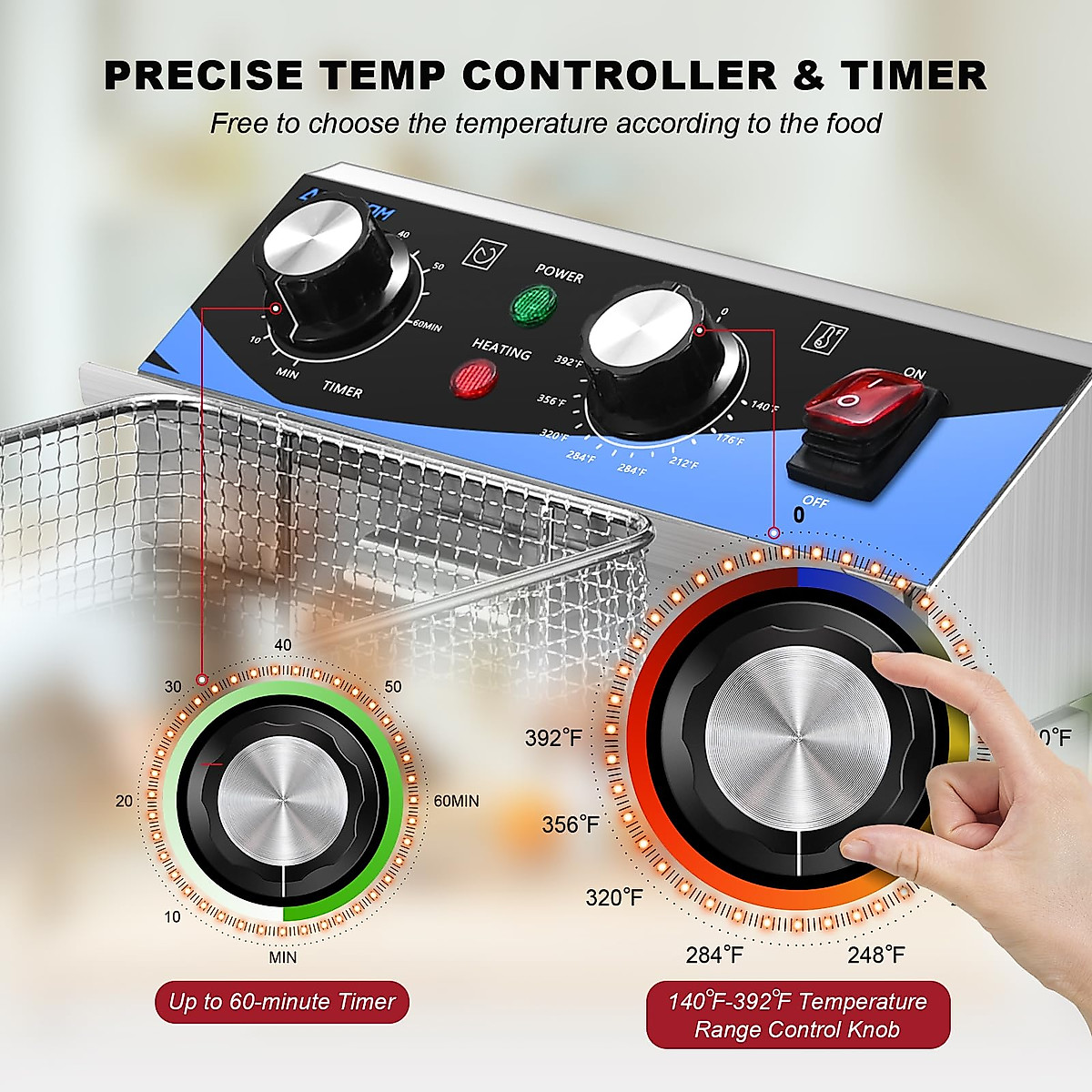 AiedCom 8L/8.45QT Commercial Electric Deep Fryer with Basket & Lid, Stainless Steel Kitchen Countertop Frying Machine with Drain for Home Kitchen, Restaurant, Delis, 3000 Watts 208~240V