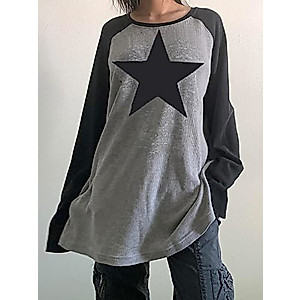 Pooyikoi Y2K Pullover T-Shirts Women Contrast Patchwork Grunge Harajuku Clothes Full Sleeve Preppy Long Sweats Tops (Style1,M,Medium)