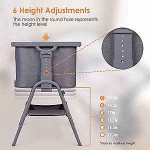 Beberoad Love Baby Bassinet Beside Sleeper for Baby, Lightweight Portable 6 Heights Adjustable Beside Crib Baby Bed Cradle for Newborns Infants with Mattress Wheels Storage Basket Travel Bag Dark Grey