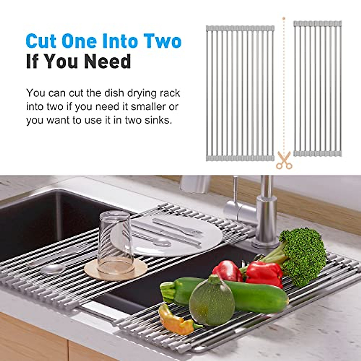 EMBATHER Roll Up Dish Drying Rack Over The Sink, Dish Drying Rack for Kitchen Counter