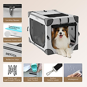 EHEYCIGA Portable Dog Travel Crate 42 Inches, Collapsible Dog Crate for Extra Large Dogs, Soft Foldable Dog Kennel with 4-Door Mesh Windows Indoor & Outside, Grey