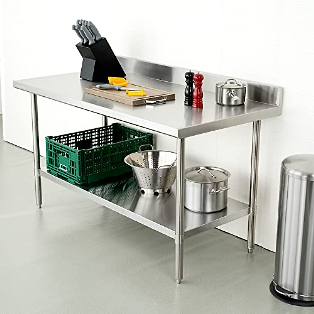 Restaurantware Kitchen Tek 16-Gauge 304 Stainless Steel Commercial Work Table - Medium Duty, 4" Backsplash, Undershelf - 30" x 60" - 1 count box,Silver