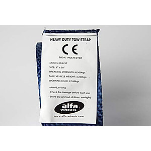HiGear 3" X 30' Tow Strap 6.5 Ton 3 Inch X 30 Ft. Polyester Rope with 2 Loops 14,000lb Towing Recovery by Alfa Wheels (Black, 3in 30ft 3x30)