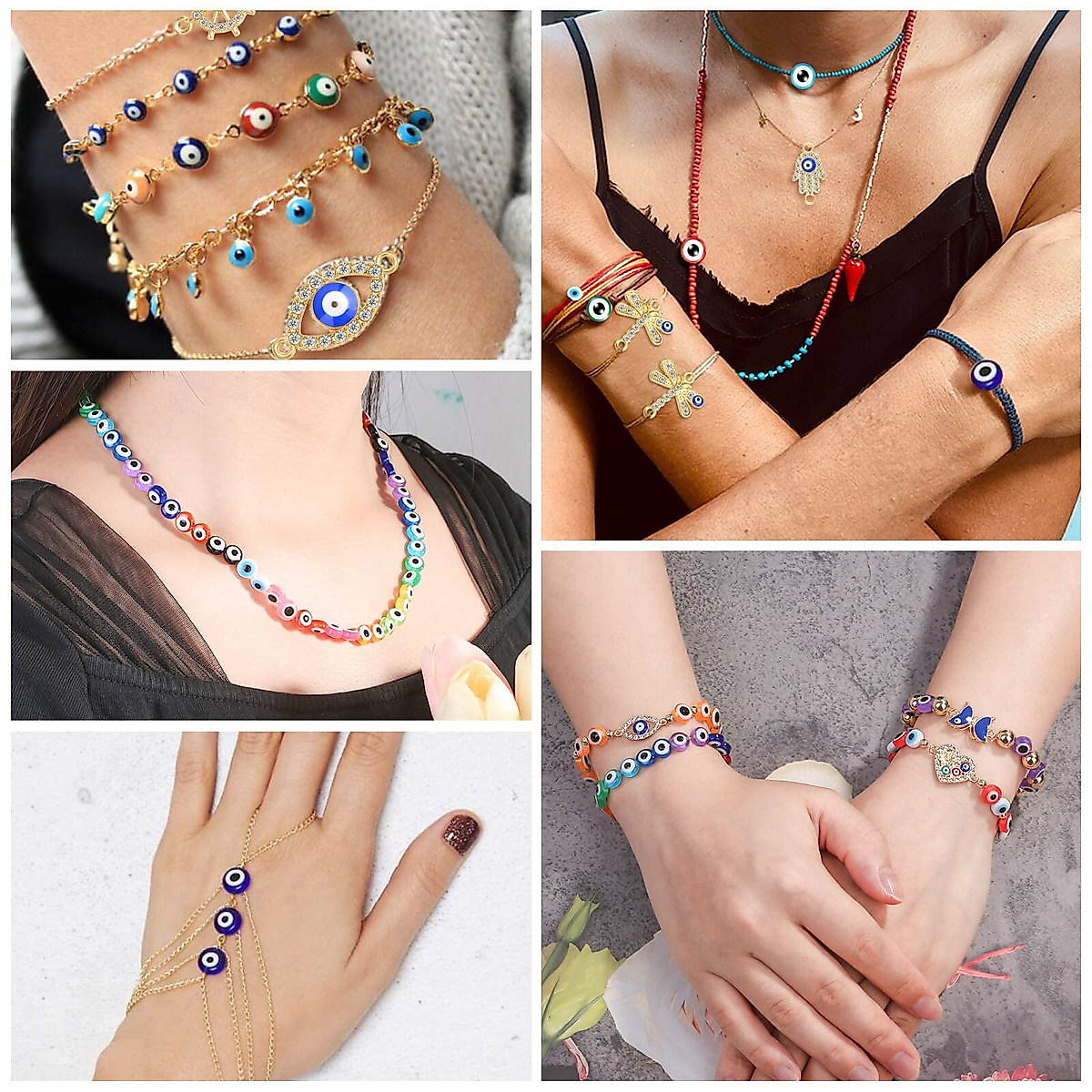 Evil Eye Bracelet Making Kit, Acejoz Bracelet Making Kit with Evil Eye Beads, Evil Eye Charms, Clay Beads, Gold Beads, Glass Seed Beads and Elastic String for Bracelets