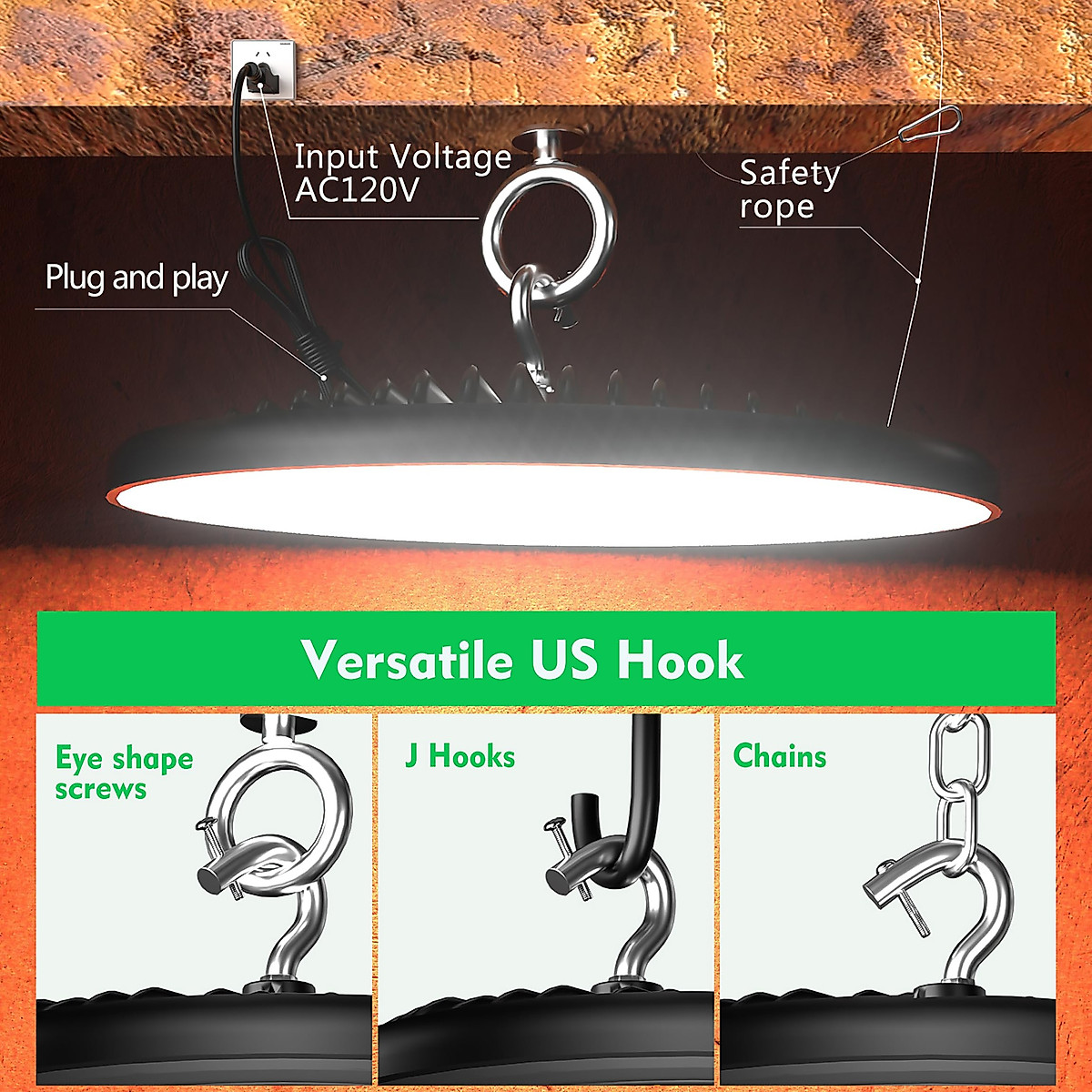 bulbeats LED High Bay Shop Light 150W, 21000Lm (Eqv.600W MH/HPS) UFO high Bay LED Light, 5000K Daylight ETL Listed Bay Lighting, IP65 UFO with Energy Saving Upto 1100KW*12/Y(5Hrs/Day)-12Pack