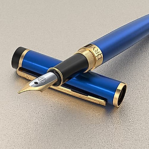 Dryden Designs Fountain Pen - Medium Nib | Includes 24 Ink Cartridges (12 Black 12 Blue) and Ink Refill Converter | Calligraphy Pen, Consistent Writing, Smooth Flow - Blue
